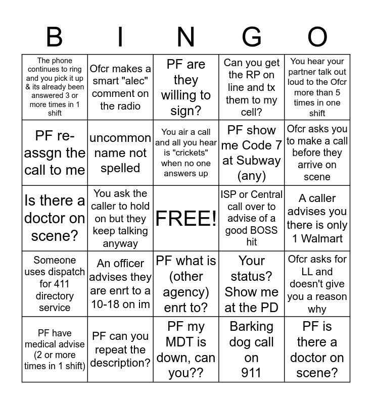 DISPATCH BINGO Card