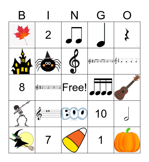 Halloween Music Bingo Card