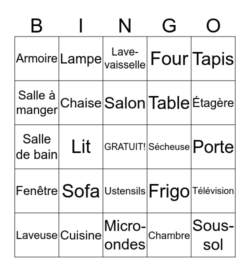 La maison Bingo Card