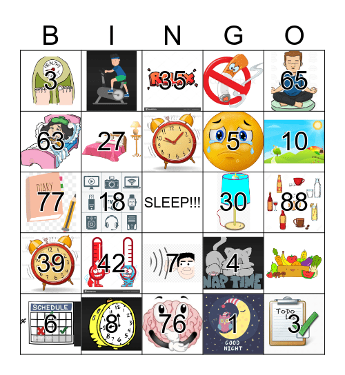 Sleep Hygiene Bingo Card