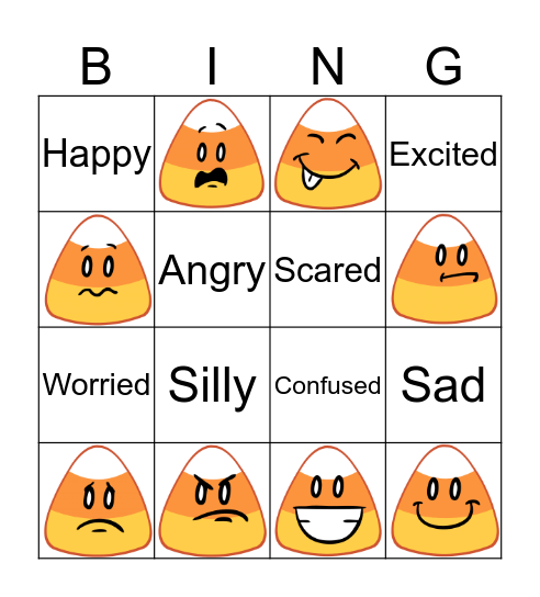 Candy Corn Emotions Bingo Card