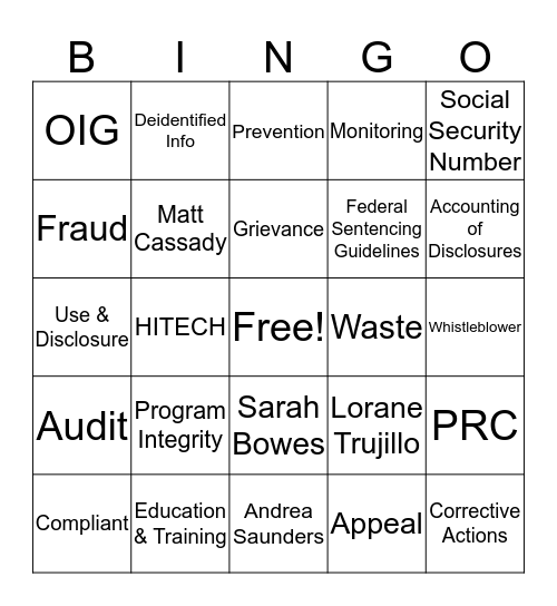 Compliance & Ethics Weeks 2019 Bingo Card