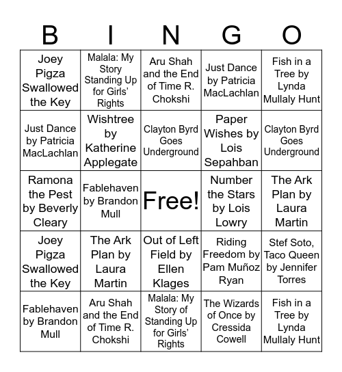 OBOB Bingo Card