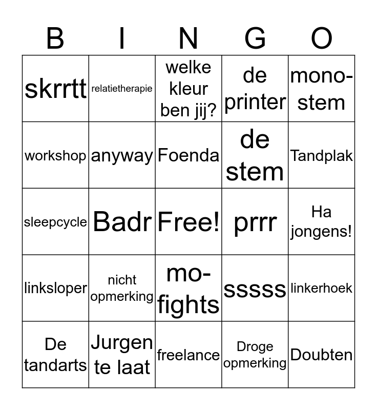 The missing link bingo Card