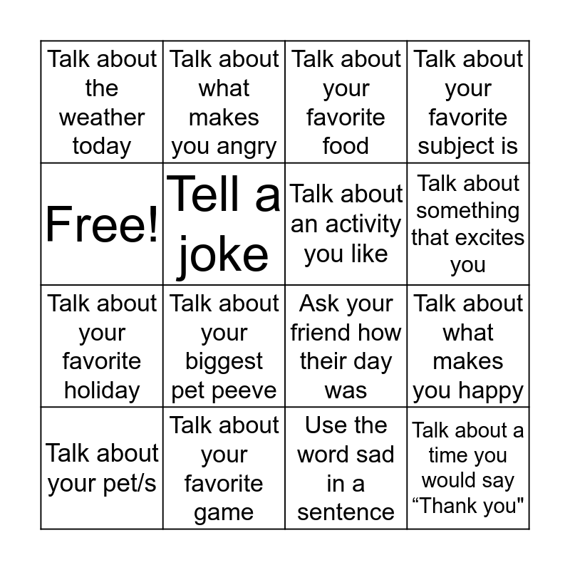 Conversational Bingo Card