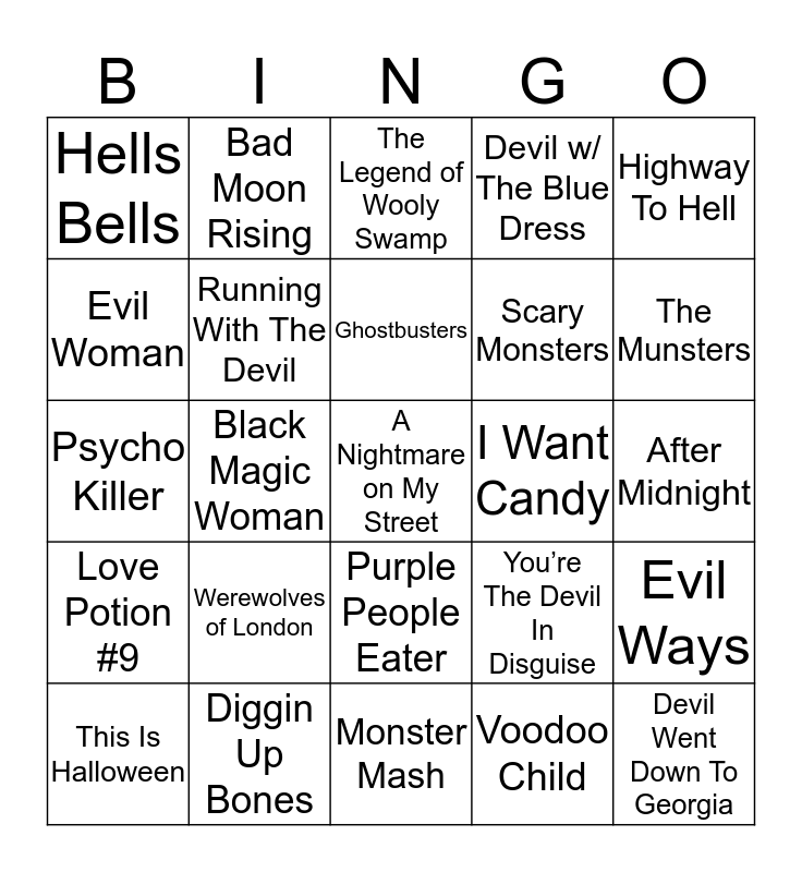 Halloween Music Bingo 9 Bingo Card