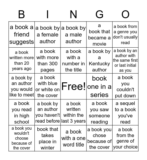 January Reading Bingo Card