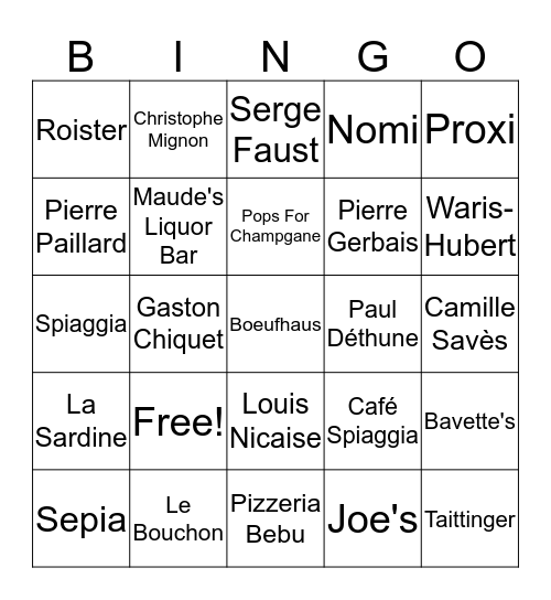 Champagne Week Bingo Card