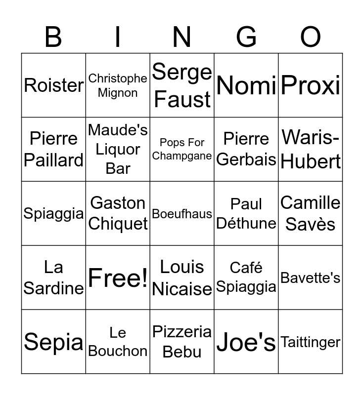 Champagne Week Bingo Card