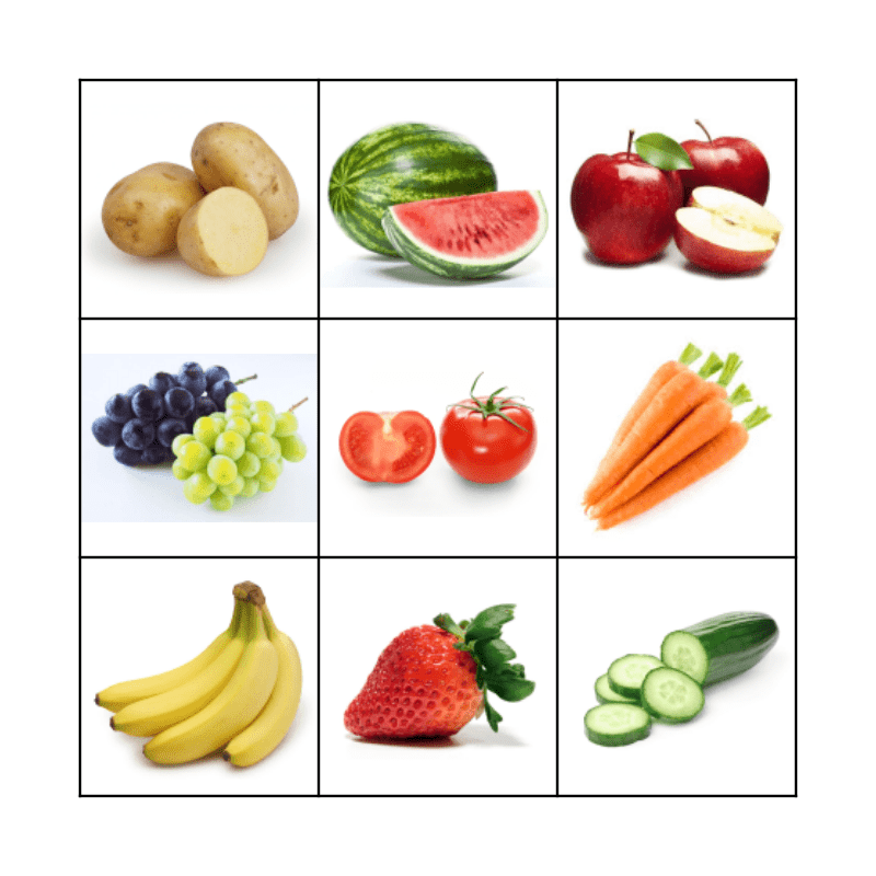 Zara-Fruits & Vegetables Bingo Card