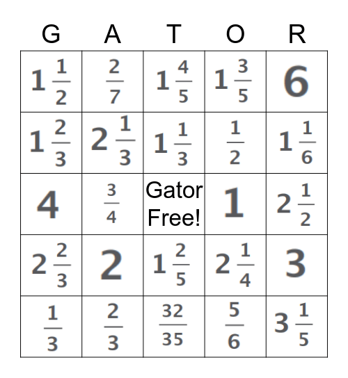 Ella 5th Grade Dividing Fractions Bingo Card