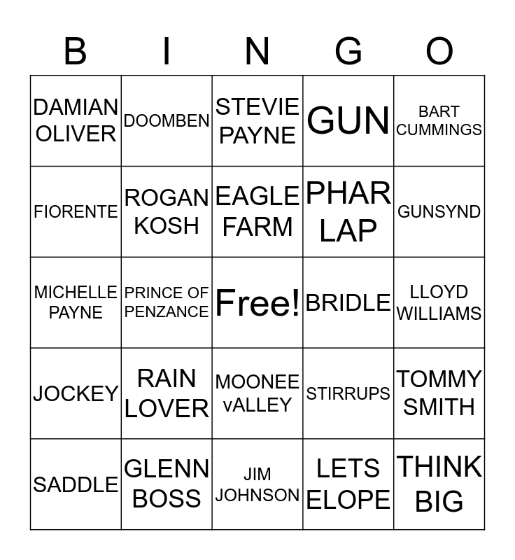 HORSE RACING Bingo Card
