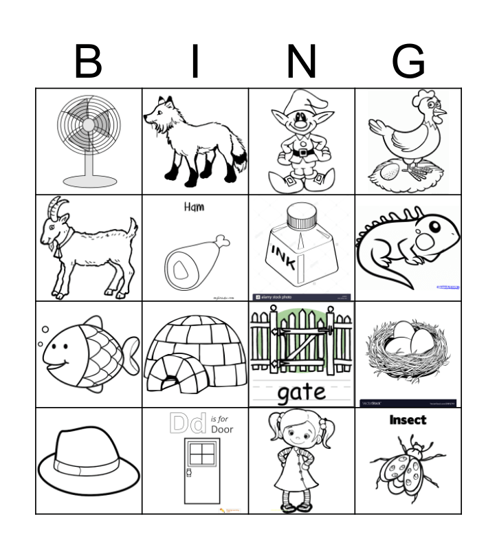 D~I words Bingo Card
