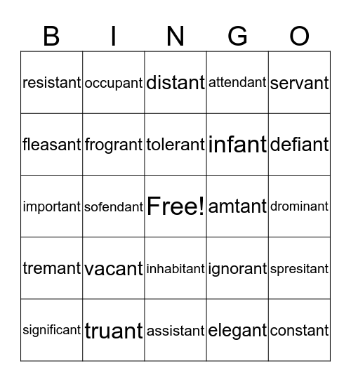-ant Bingo Card