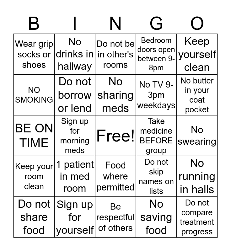 Rules Of The Unit Bingo Card