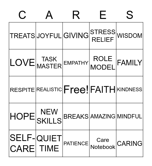CELEBRATING CAREGIVERS GAME Bingo Card