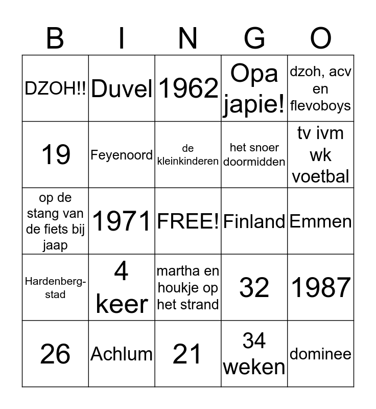 Jaap 65 jaar Bingo! Bingo Card