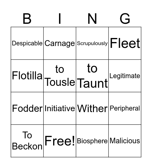 Ender's Game Vocab Bingo Card