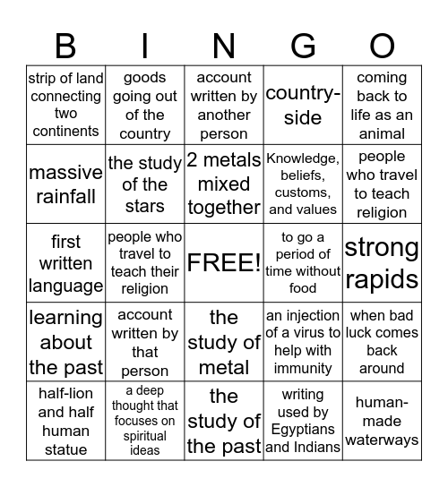 World History Bingo Card