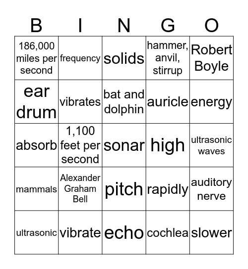 Energy: Sound and Hearing Bingo Card