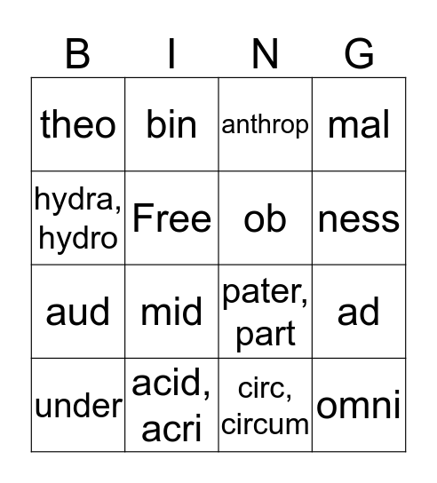 8th Grade Bingo Card