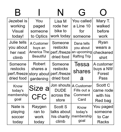 Tuesday REI Bingo Card