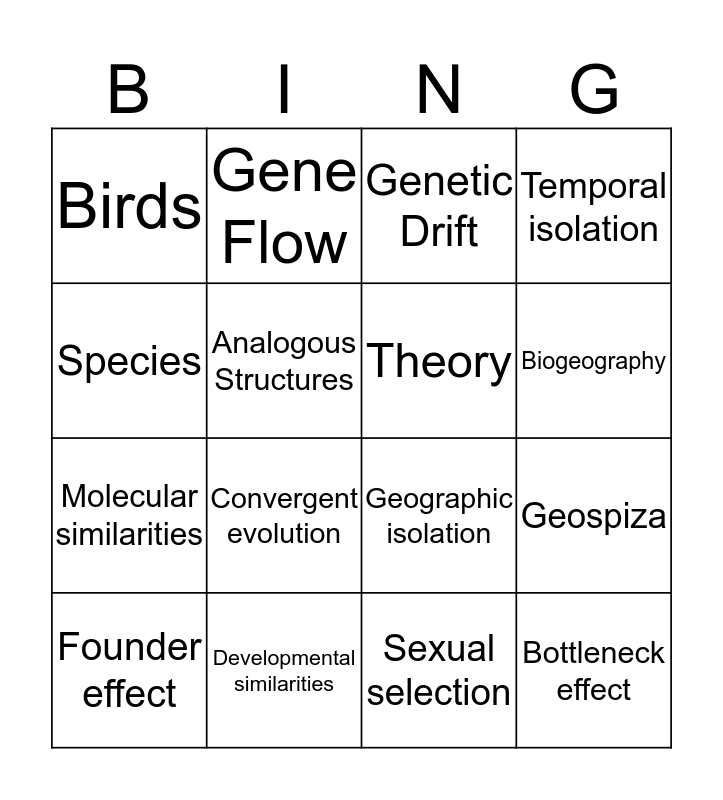 Biology Vocabulary Ch 3 Bingo Card