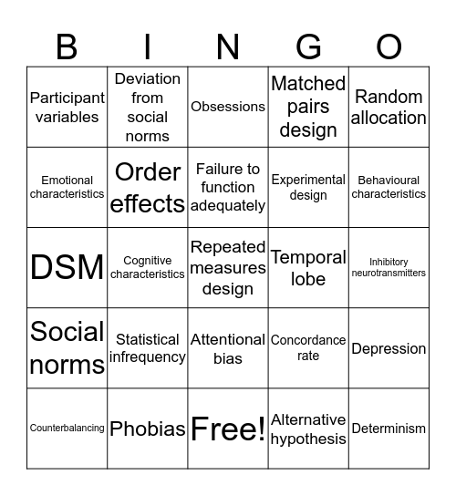 Key Terms Bingo Card