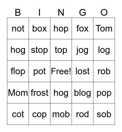 Short /o/ sound Bingo Card