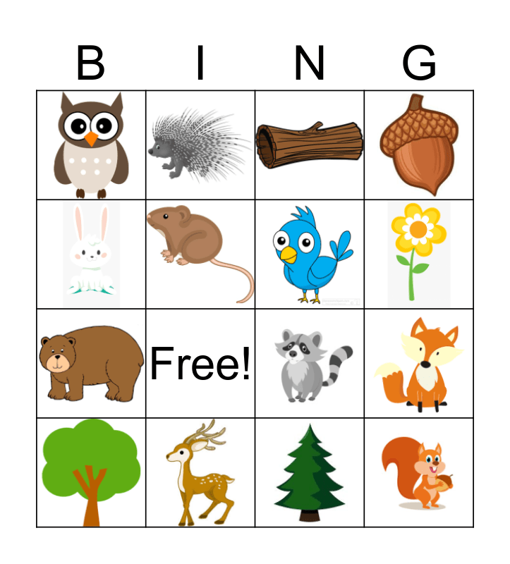 Woodland Bingo! Bingo Card