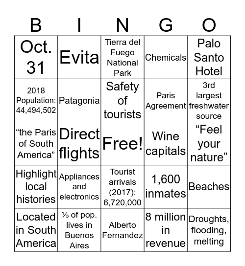 Argentina Bingo Card