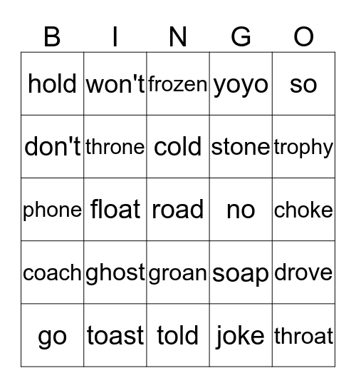 Long O Bingo Card