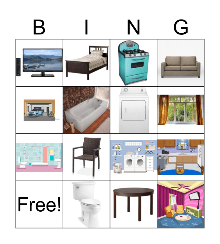 Rooms and Items in the House Bingo Card