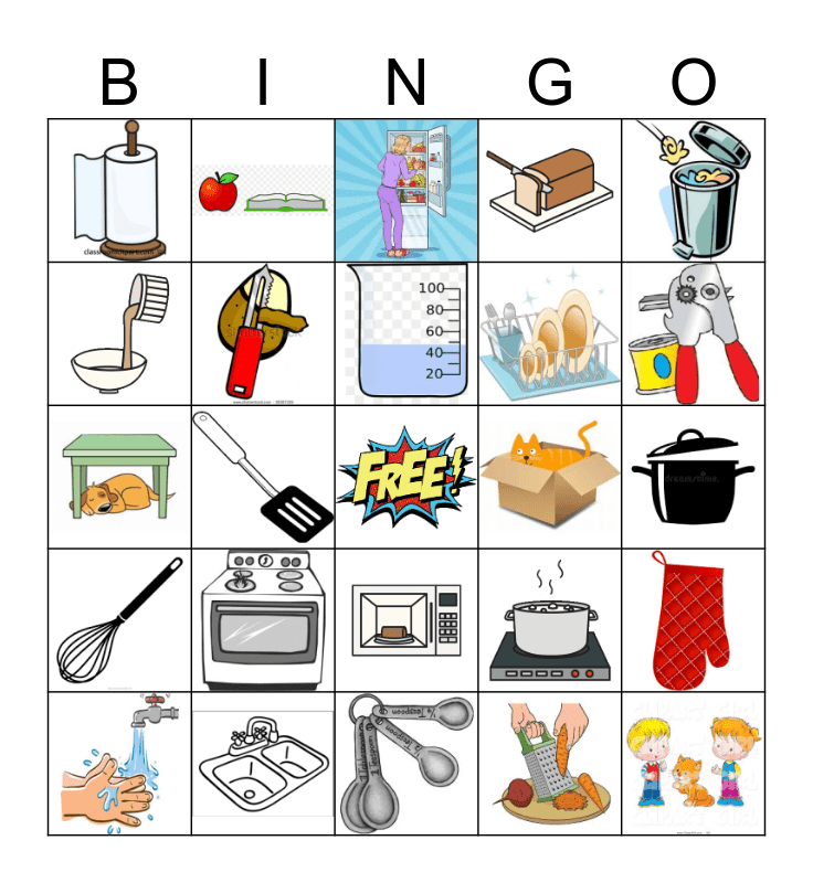 Kitchen and Prepositions Bingo Card