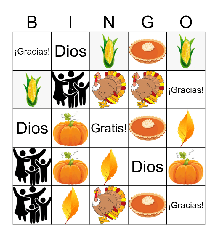 Día de Acción de Gracias Bingo Card