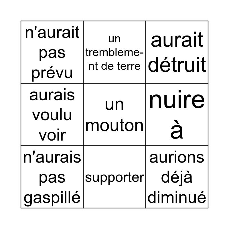Leçon 10: Vocabulaire et le conditionnel passé Bingo Card