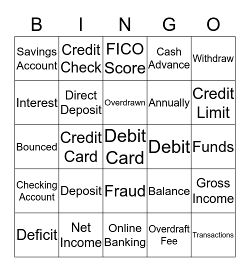 VOCABULARY: PERSONAL FINANCE Bingo Card