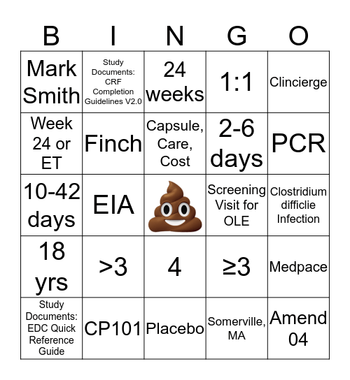Finch PRISM 3 Nov. Challenge Bingo Card