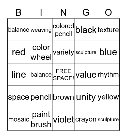 Art Bingo Card