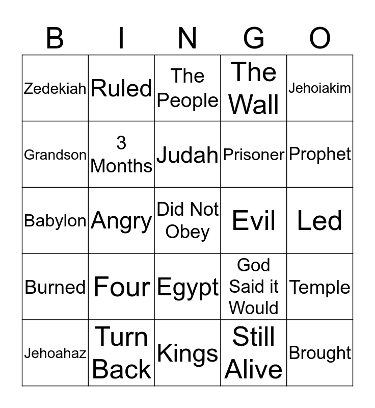 Judah Taken Captive. 2 Chronicles 36 Bingo Card