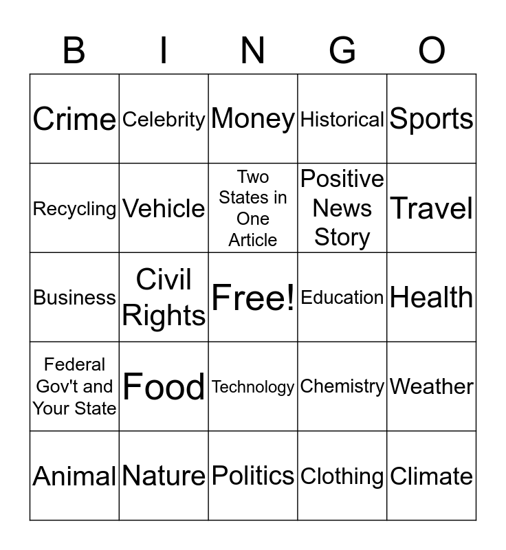 Current Event BINGO Card