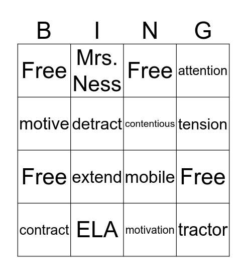 Unit 7 Vocab Bingo Card
