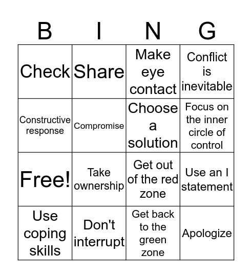 Conflict Resolution Bingo Card