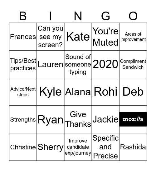 Providing Feedback Bingo Card