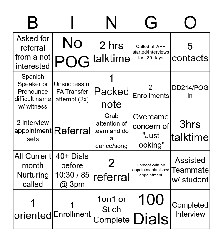 NBG Bingo Card