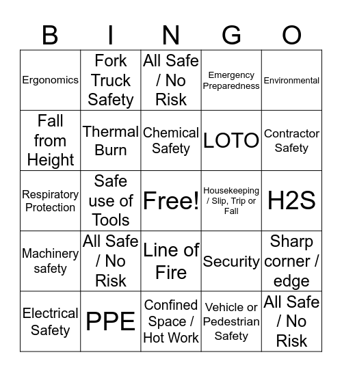 Devon EHS Bingo! Bingo Card
