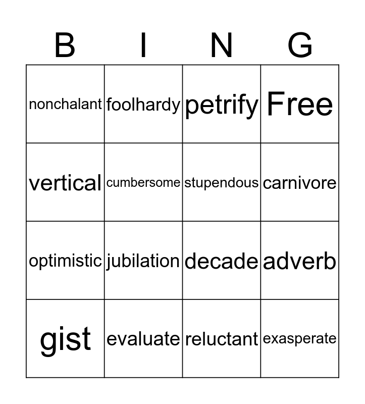 Prime Time Vocab Bingo :D Bingo Card
