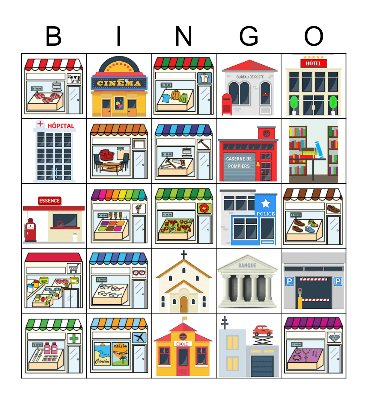 Des lieux en ville Bingo Card