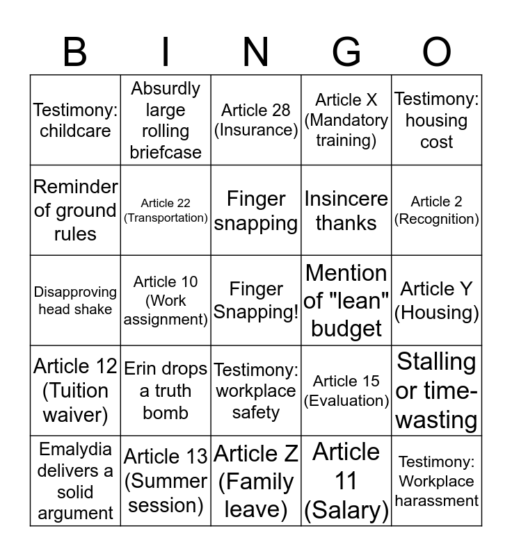 CGE Bargaining Bingo! Bingo Card