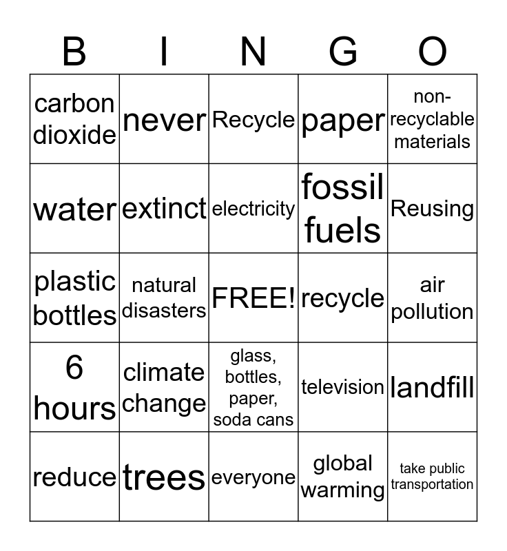 Environmental Bingo Card